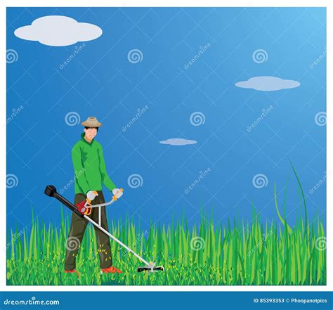 Gardener Mowing Grass Stock Vector Illustration Of Mower 85393353