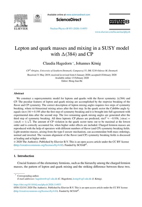 Pdf Lepton And Quark Masses And Mixing In A Susy Model With Δ384 And Cp
