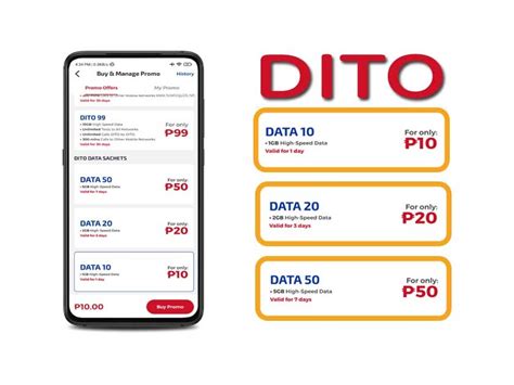 DITO Data Sachet 10 20 30 And 50 Pesos Load Promos