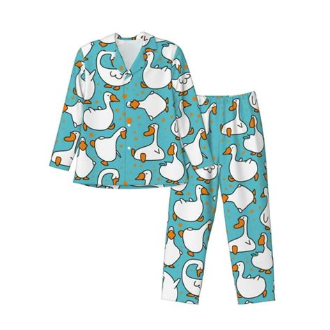 Zufioo Cartoon Funny Goose Mens Pajamas Set Mens Long Sleeved Pajama