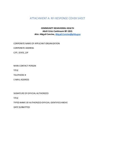 Fillable Online Attachment A Rfi Response Cover Sheet Fax Email Print