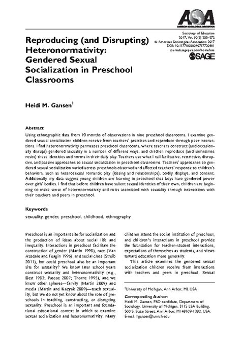Gendered Sexual Socialization In Preschool Classrooms Insights