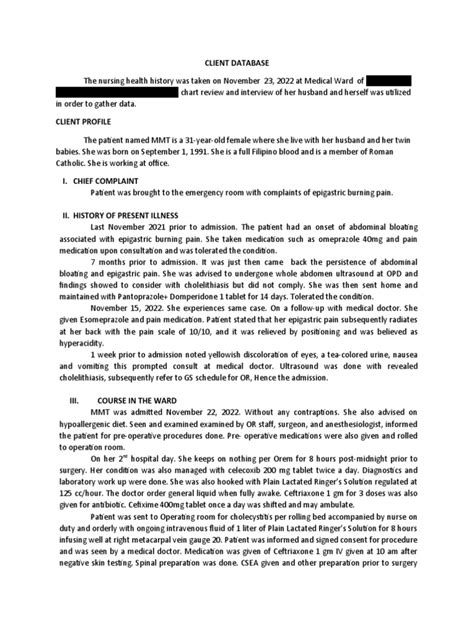 Cholecystitis Nursinghealth History And Pe Pdf Physical Examination