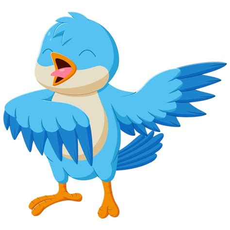 Premium Vector Cartoon Blue Bird Singing Vector Illustration