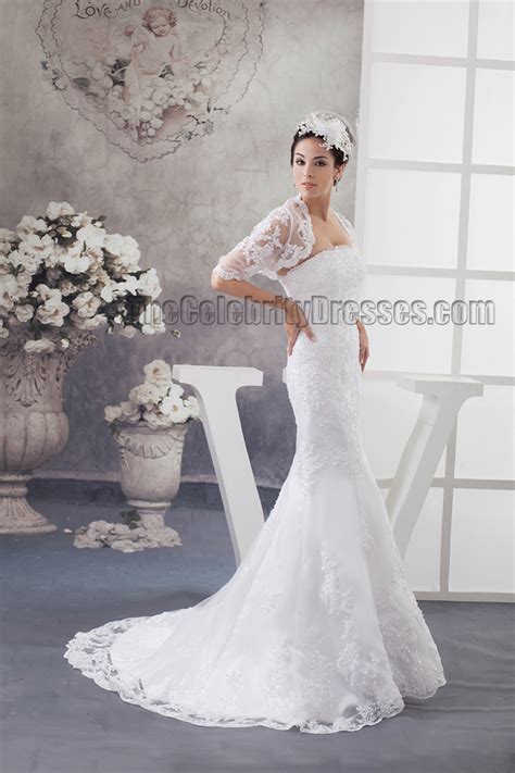 Sheath Column Lace Strapless Wedding Dress With A Wrap TheCelebrityDresses