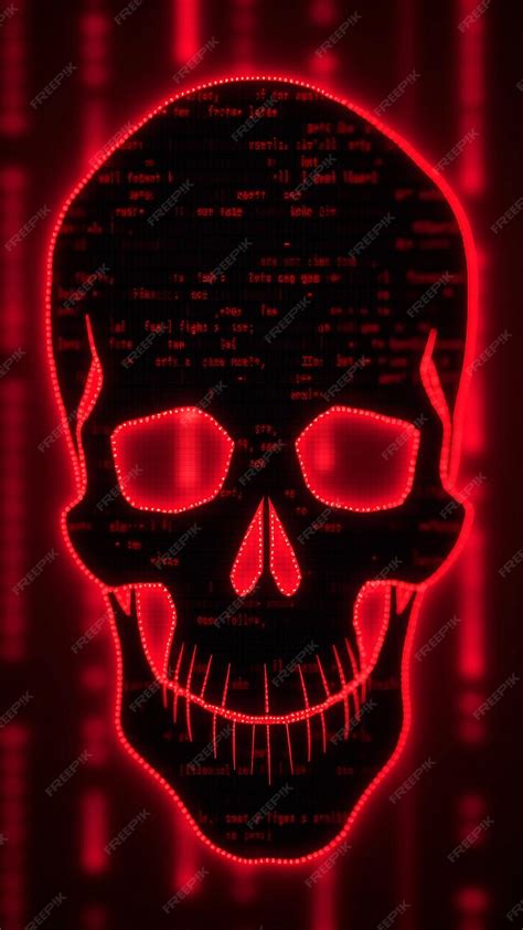 Skull Silhouette In Red Code Display Premium Ai Generated Vector