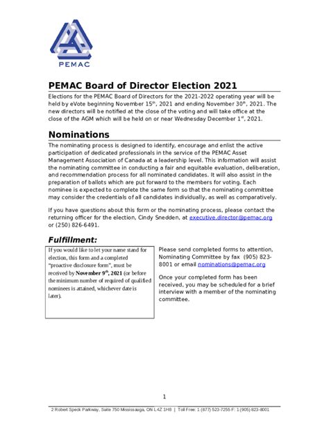 Pec Board Of Director Candidates Named Doc Template Pdffiller