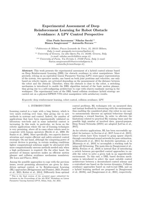 Pdf Experimental Assessment Of Deep Reinforcement Learning For Robot Obstacle Avoidance A Lpv