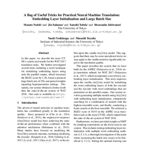 A Bag Of Useful Tricks For Practical Neural Machine Translation Embedding Layer Initialization