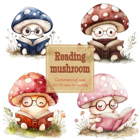 Reading Mushroom Clipart Chibi Toadstool With Book Png Digital