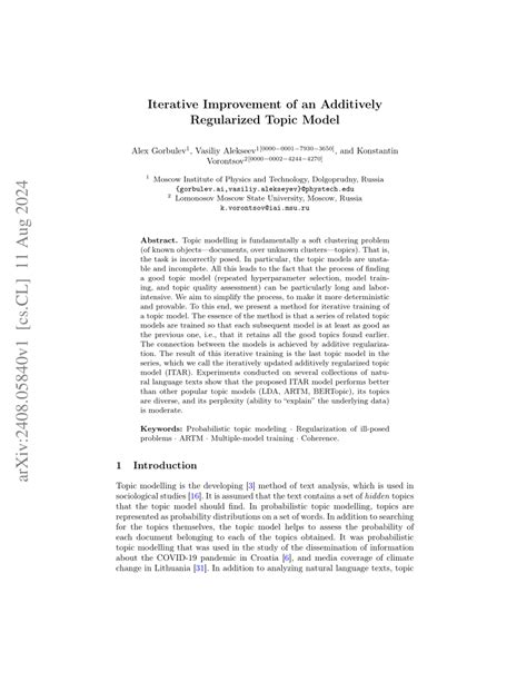 Pdf Iterative Improvement Of An Additively Regularized Topic Model