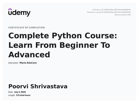 Completed Python Beginners Course On Udemy Poorvi Shrivastava Posted