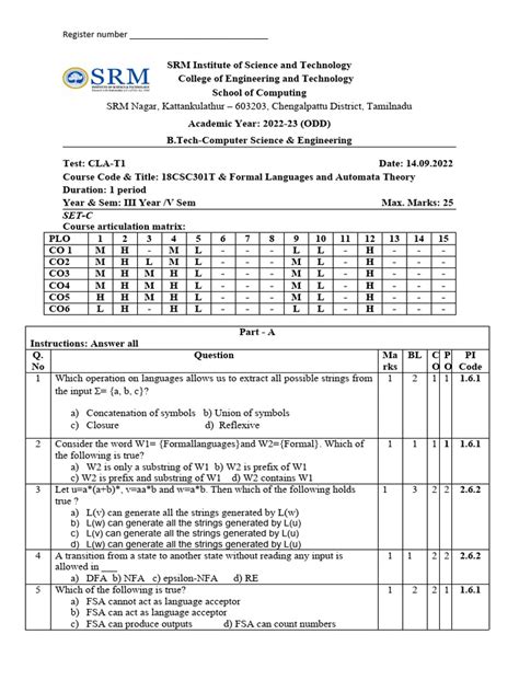 ct1 101931 18csc301t setc qp pdf theory of computation computer