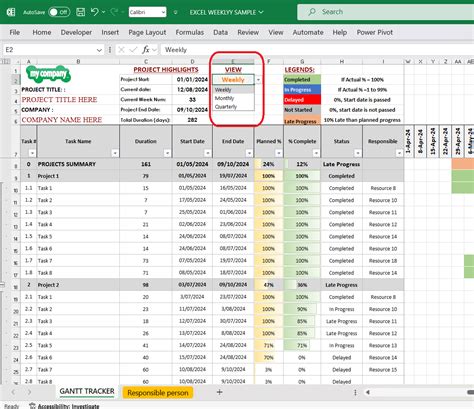 Excel Dynamic Gantt Chart 2 Files Fixed Timescale And Multiple Views Timescale Eloquens