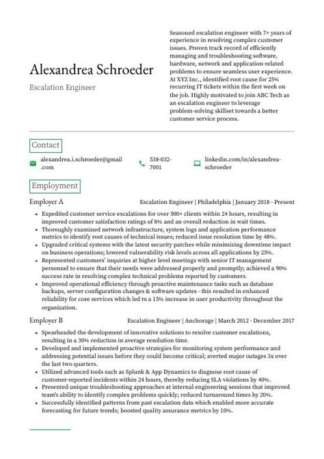 Escalation Engineer Resume Cv Example And Writing Guide