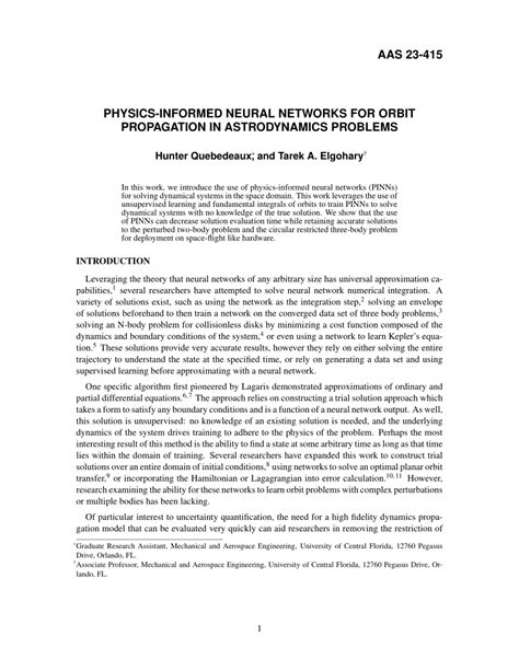 Pdf Physics Informed Neural Networks For Orbit Propagation In