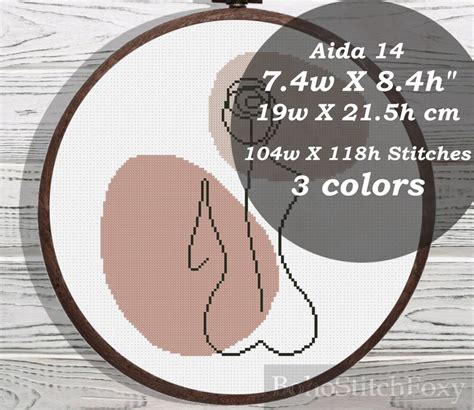 Boho Naked Woman Cross Stitch Pattern PDF Easy Line Art Aesthetic Girl Cross Stitch Pattern
