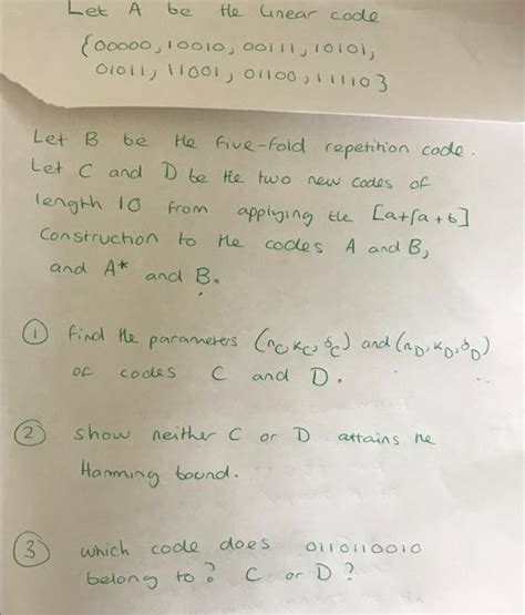 solved let a be he linear code 00000 10010 00111 1010