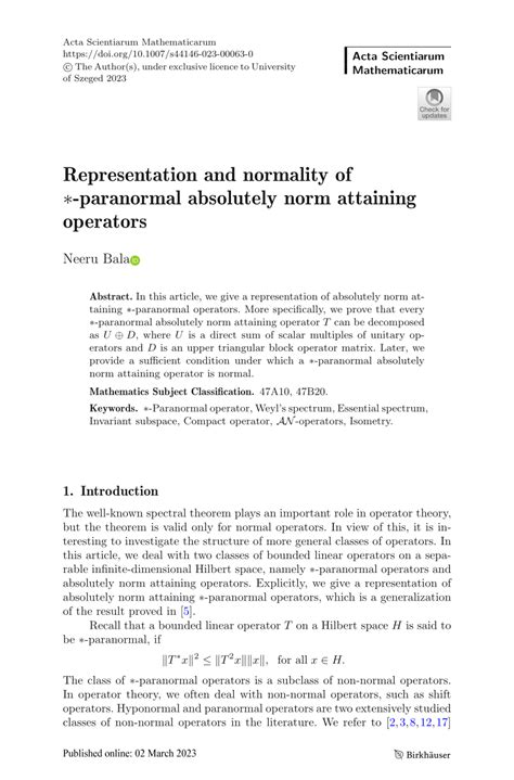 Pdf Representation And Normality Of Paranormal Absolutely Norm