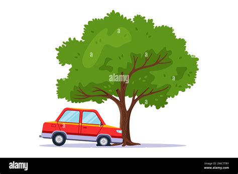 The Car Crashes Into A Tree Flat Vector Illustration Stock Vector