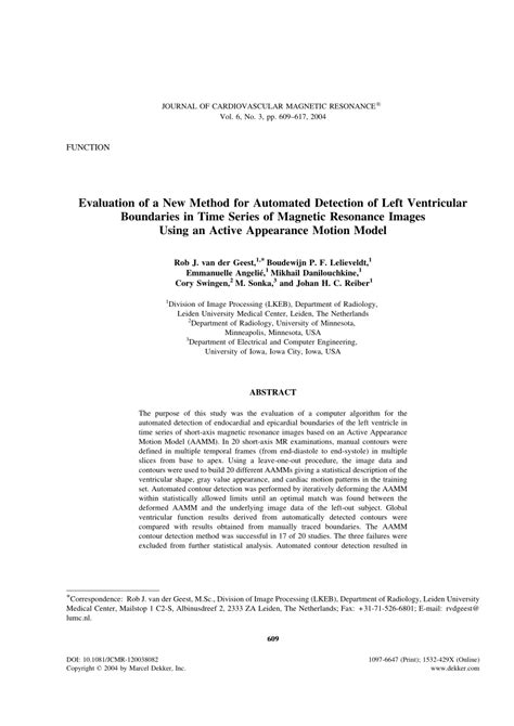 Pdf Evaluation Of A New Method For Automated Detection Of Left Ventricular Boundaries In Time