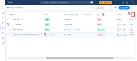 Cockpit List View Gainsight Inc