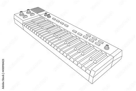 Piano Roll Analog Synthesizer Faders Buttons Knobs Wireframe Low Poly Mesh Vector Illustration