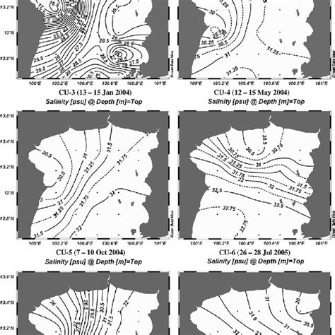 Horizontal Distributions Of Sea Surface Salinity Of All Cruises
