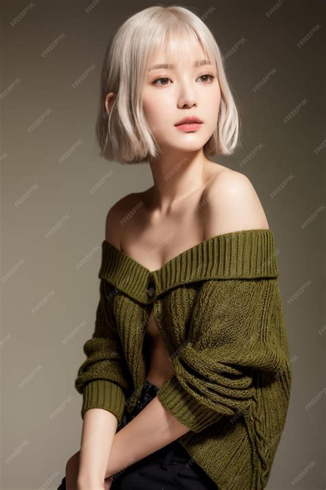 Premium Ai Image Portrait Of A Young Model Straight Platinum Hair In