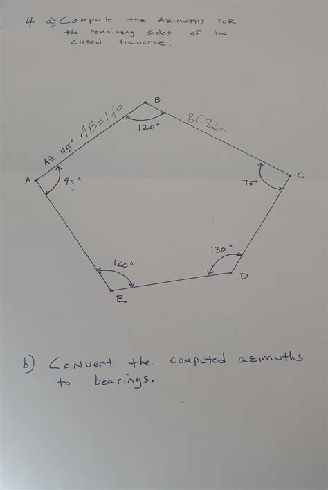 solved 4 a compute the azimuths for the remaining sides of