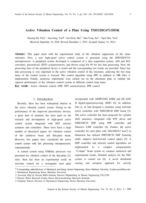 pdf active vibration control of a plate using tms320c6713dsk