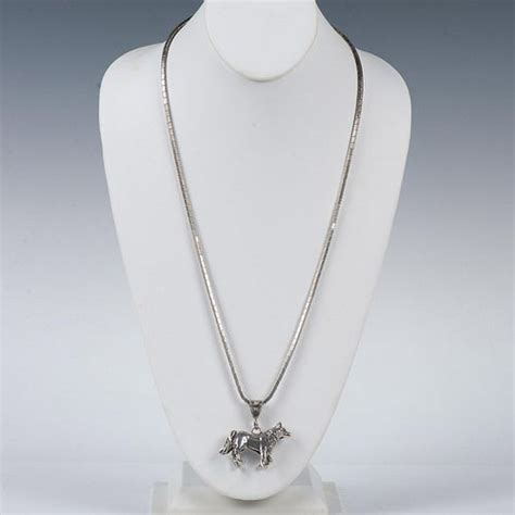 Handsome Large Sterling Silver Wolf Pendant Necklace Sold At Auction On