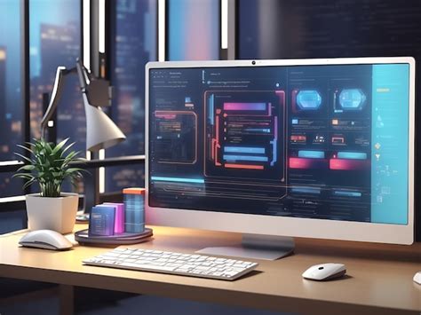 premium photo 3d programming desktop computer screen development