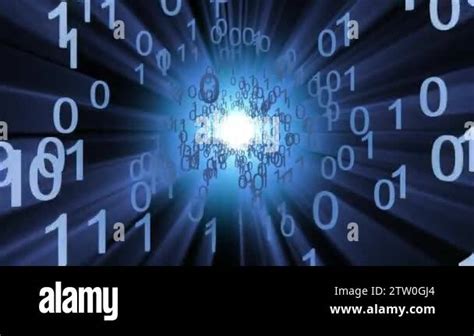 Binary Data With Zeros And Ones Sliding From A Light At The End Of The