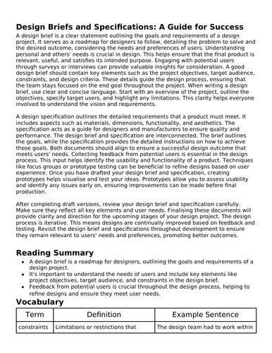 Aqa Dt Designing And Making Principles Design Brief And