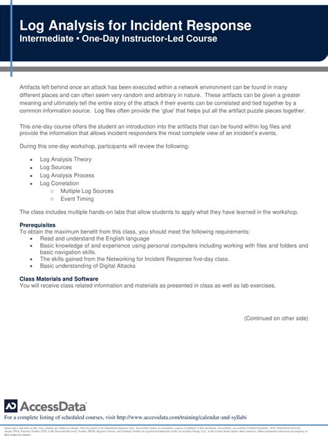 Log Analysis For Incident Response Syllabus 1 1 14
