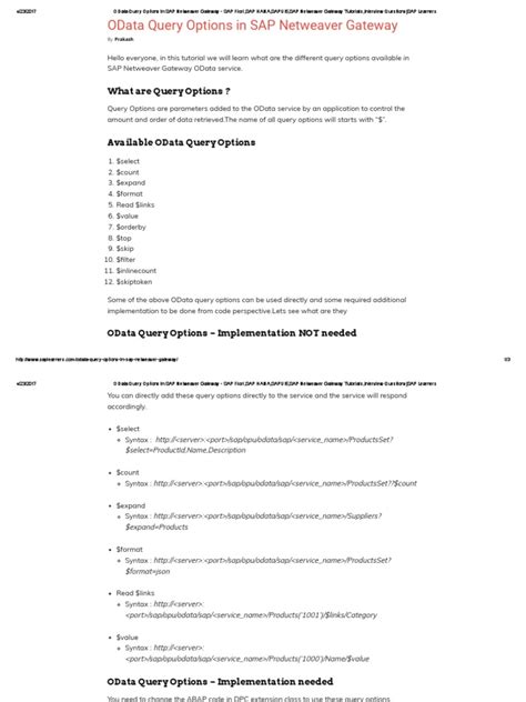 Odata Query Options In Sap Netweaver Gateway Sap Fiori Sap Hana