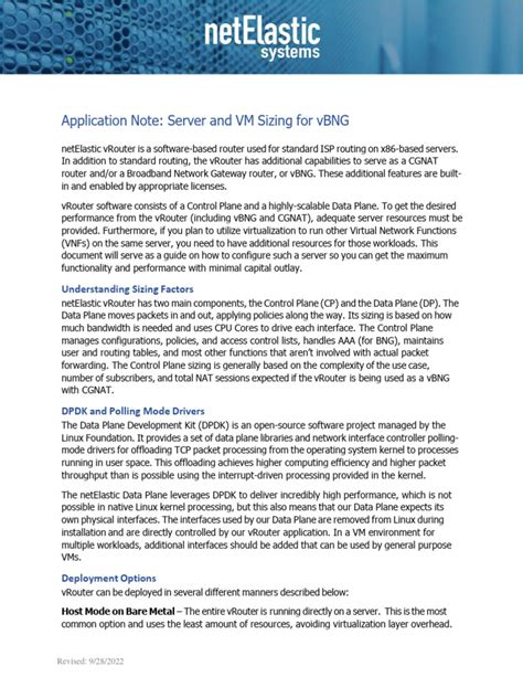 An Server And Vm Sizing For Vrouter And Vbng Pdf Router