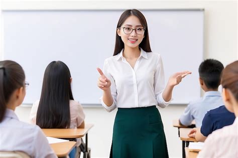 Premium Photo Young Teacher Woman Explain In Front Of Class