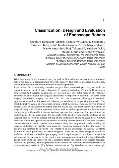 Pdf Classification Design And Evaluation Of Endoscope Robots
