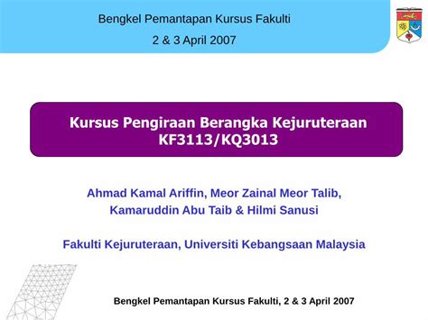 PDF Kursus Pengiraan Berangka Kejuruteraan KF3113 KQ3013 Cqi Pdf Bengkel Pemantapan Kursus