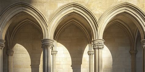 Beige Stone Columns And Arches Of Gothic Architecture Background