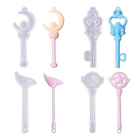 Diy 크리스탈 실리콘 금형 매직 완드 크라운 문 스타 금형 열쇠 고리 펜던트 쥬얼리 제작 수지 주조 금형 세트당 4 개보석 도구 And 장비 Aliexpress