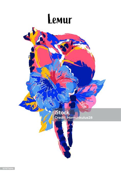 히 비 스커 스 꽃에 앉아 3 야생 여우 원숭이의 추상적인 벡터 디자인 0명에 대한 스톡 벡터 아트 및 기타 이미지 0명 꽃 식물 낙서 드로잉 Istock