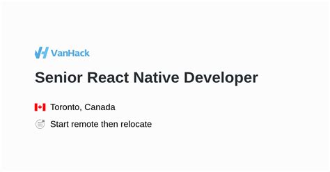 Senior React Native Developer Vanhack