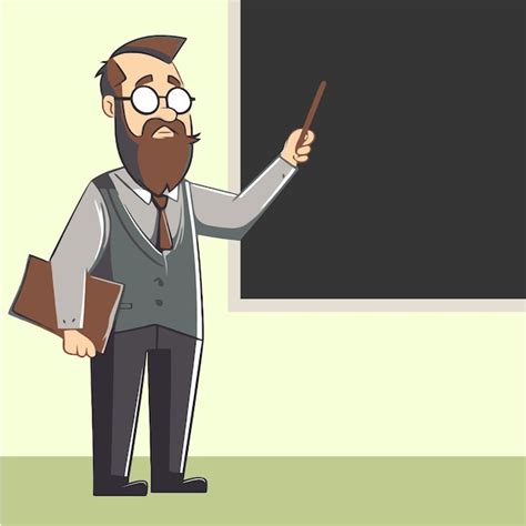 Funny Fat Male Teacher With Beard Teaching In Class With Pose Pointing