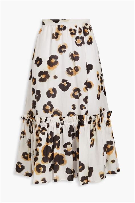 Boutique Moschino 러플 장식 레오파드 프린트 코튼 실크 혼방 미디 스커트 최대 70 세일 The Outnet
