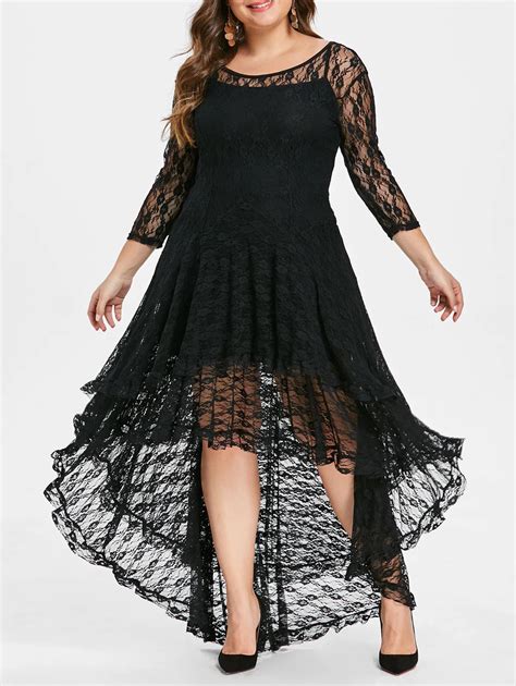 Wipalo Plus Size 5xl High Low Lace Dress With Cami Dress Women Sexy Black Swing Midi Party Dress