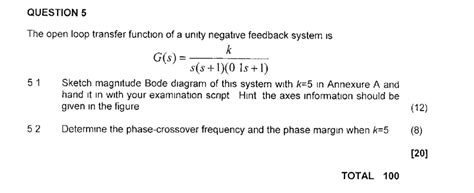 Question 5 The Open Loop Transfer Function Of A Unity Negative Feedback System Is Gs Ks