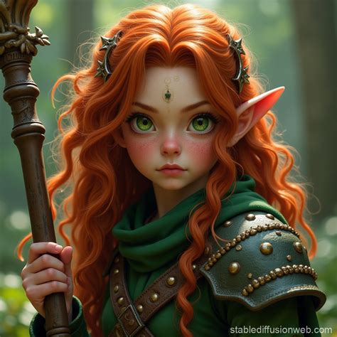 Red Headed Female Half Elf Ranger In A Forest Wearing Tight Leather